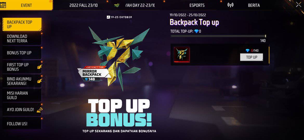Dapatkan Mirror Backpack FF Dalam Event Booyah Day Special - Gamedaim