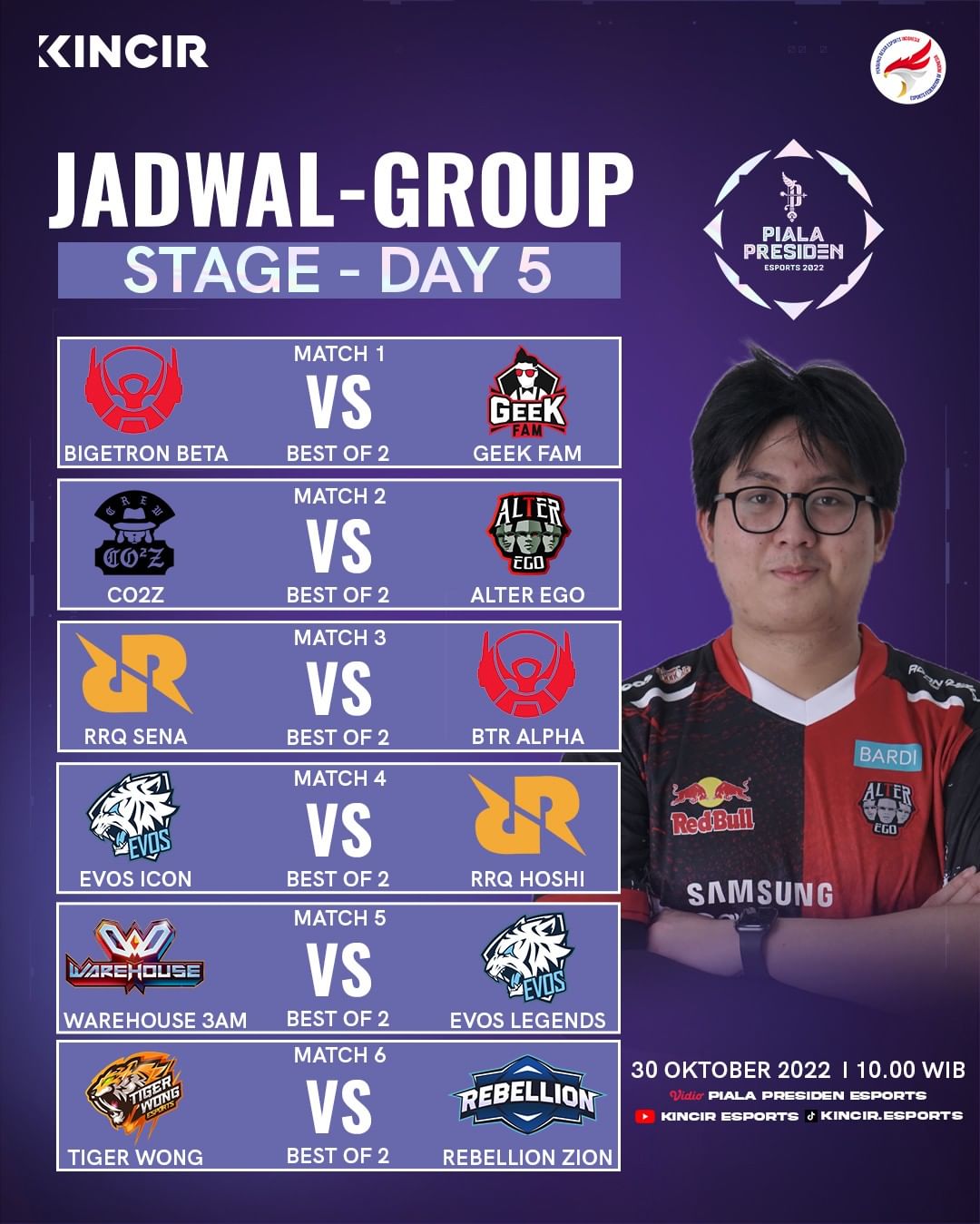 Jadwal Piala Presiden MLBB 2022 Fase Group Stage Day 5